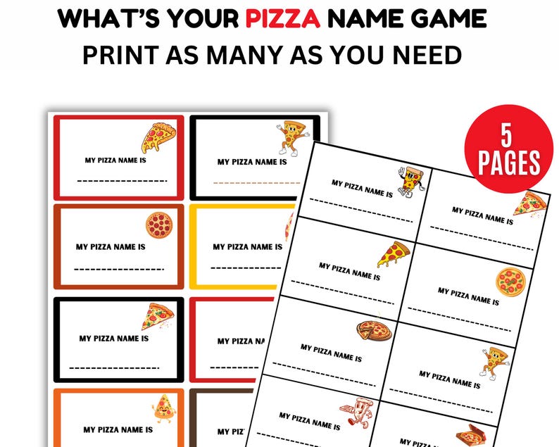 What's Your Pizza Name Game NAME TAGS + SIGN, Pizza Party, Pizza ...