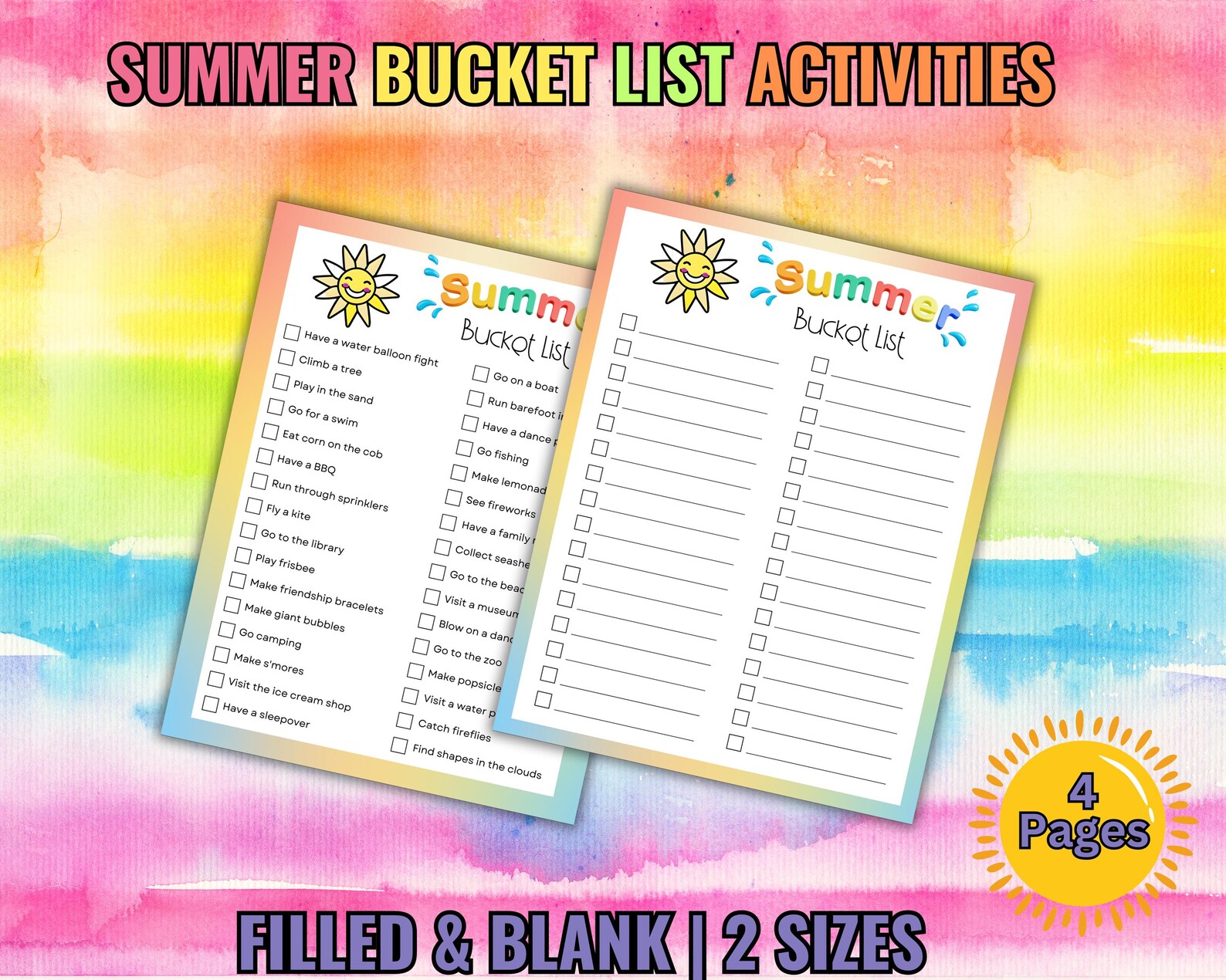 Summer Bucket List Printable, Summer Checklist, Fun Summer Activities ...