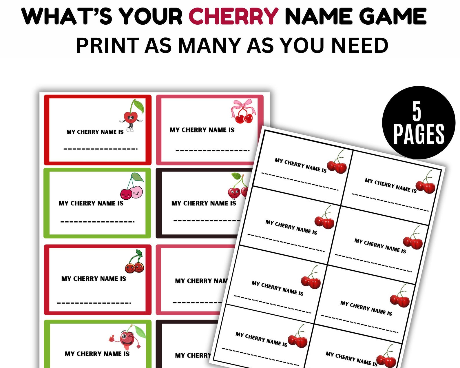 What's Your Cherry Name Game NAME TAGS + SIGN, Office Cocktails, Happy ...
