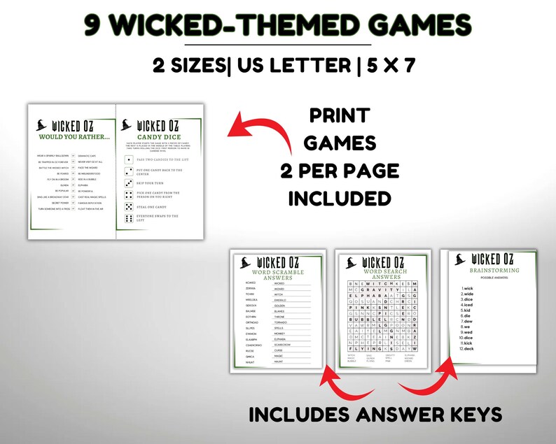 Wicked Oz Themed Games Bundle, Wicked Movie Musical Themed Party ...