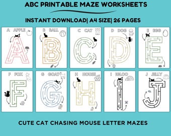 Printable Alphabet Maze Activity Educational Learning Game for Kids - Etsy