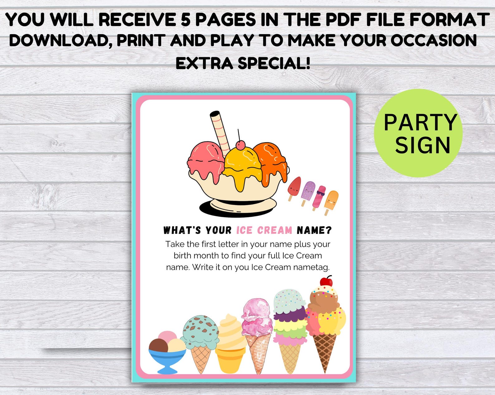 What's Your Ice Cream Name Game, NAME TAGS + SIGN, Ice Cream-themed ...