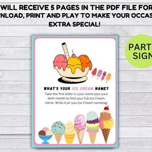 What's Your Ice Cream Name Game, NAME TAGS + SIGN, Ice Cream-themed ...