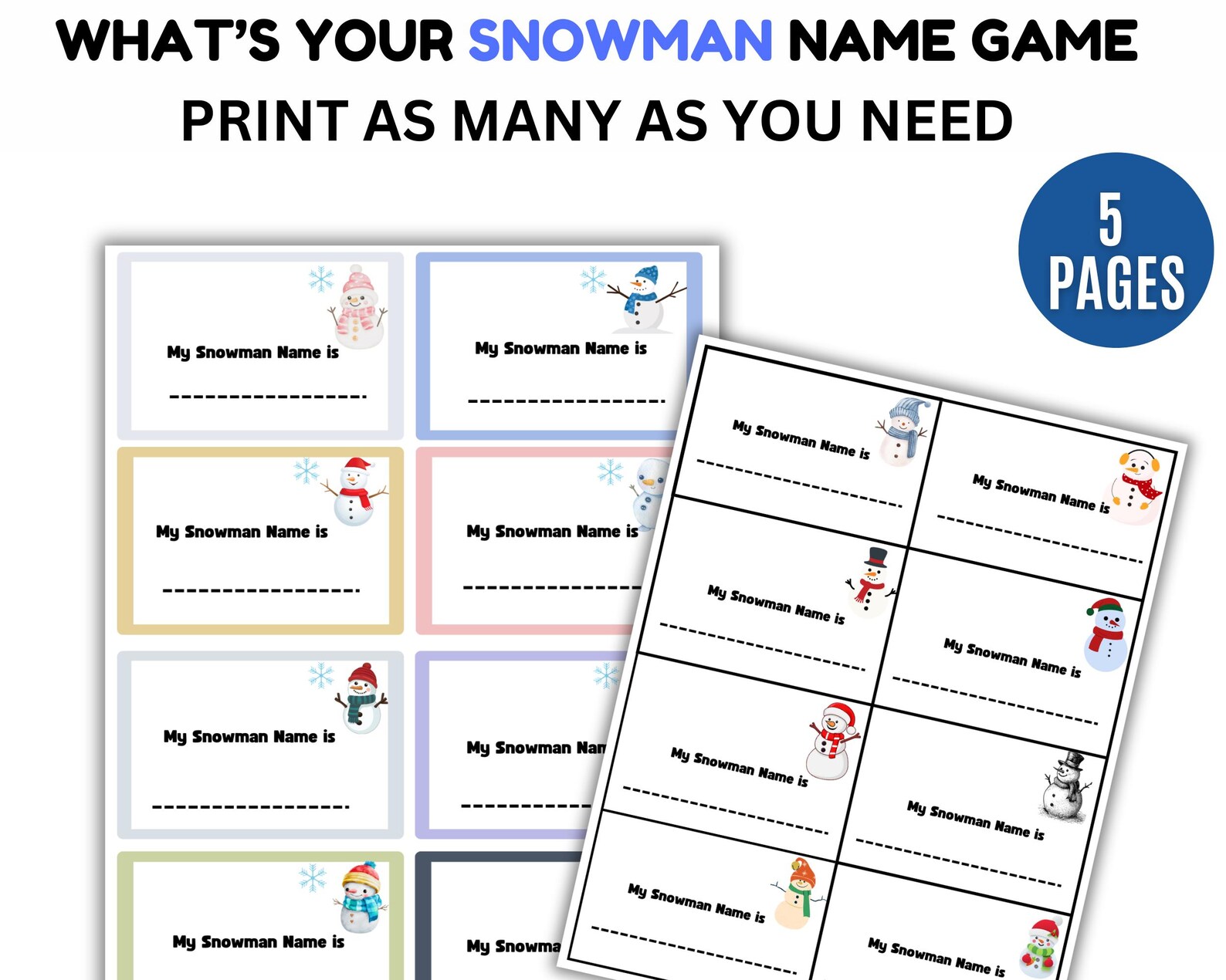 What's Your Snowman Name Game NAME TAGS + SIGN, Printable Holiday Party ...