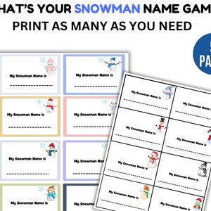 What's Your Snowman Name Game NAME TAGS + SIGN, Printable Holiday Party ...