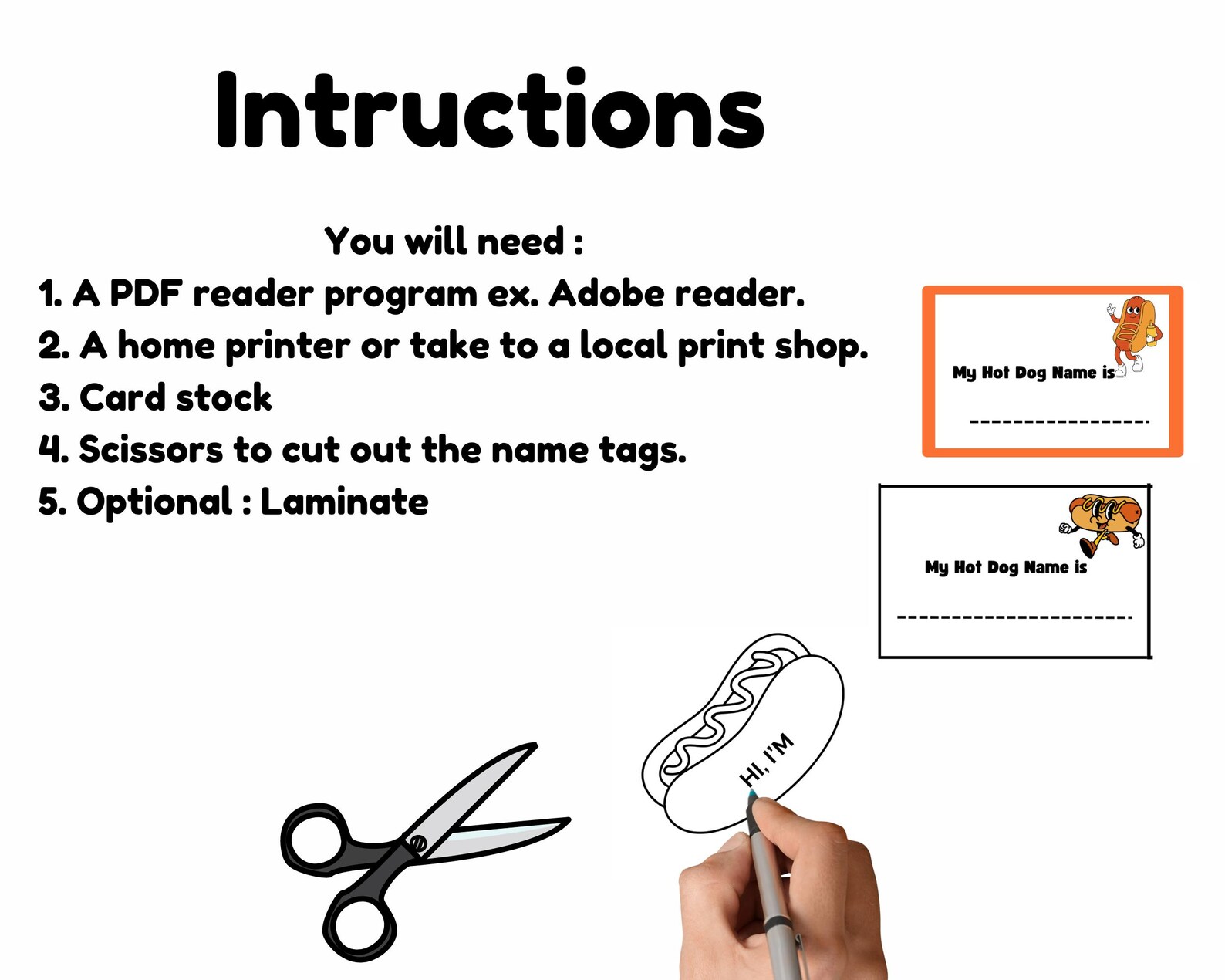 What's Your Hot Dog Name Game, NAME TAGS +signs, Kids Hot Dogs Party ...