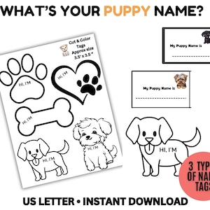 What's Your Puppy Name Game NAME TAGS + SIGN, Dog-themed Birthday ...