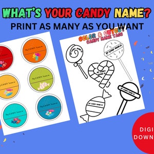 What's Your Candy Name Game With NAME TAGS + SIGN, Candy Party Idea ...