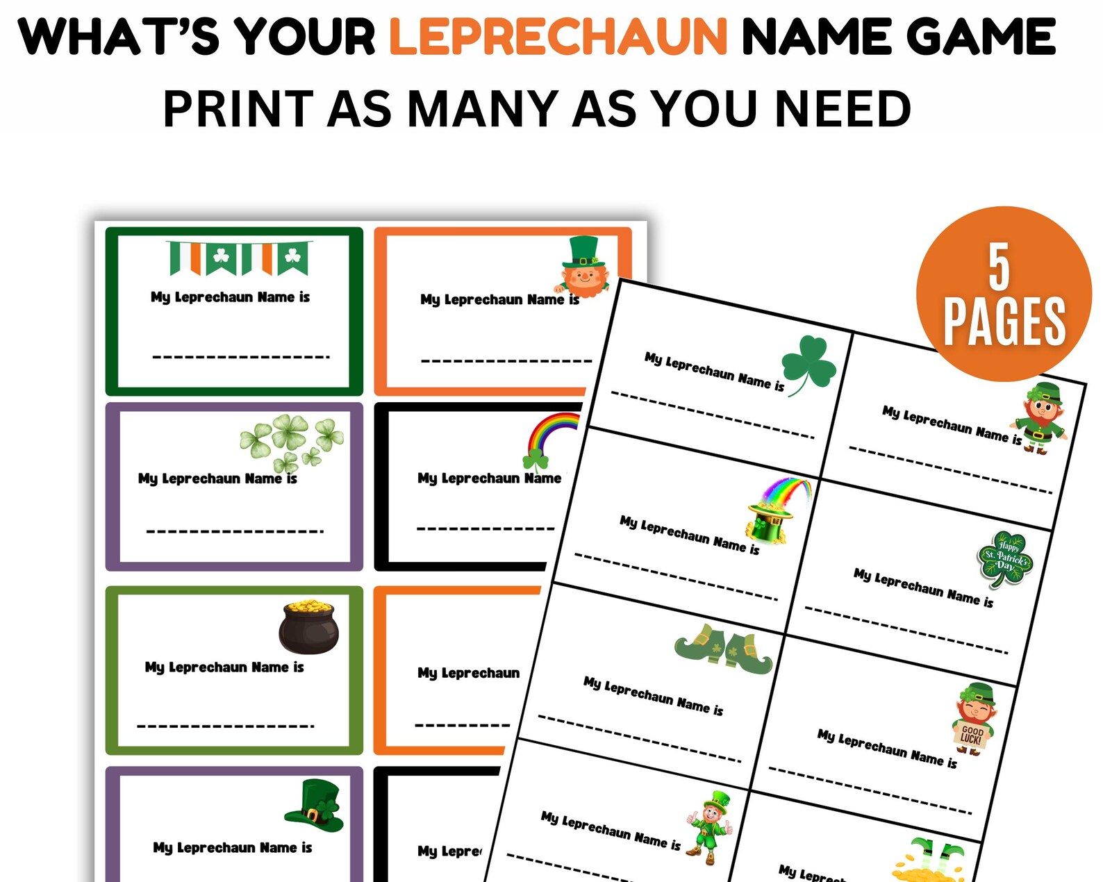 What's Your Leprechaun Name Game NAME TAGS + SIGN, Irish Trivia Party ...