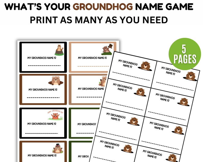 What's Your Groundhog Name Game NAME TAGS + SIGN, Punxsutawney Phil ...