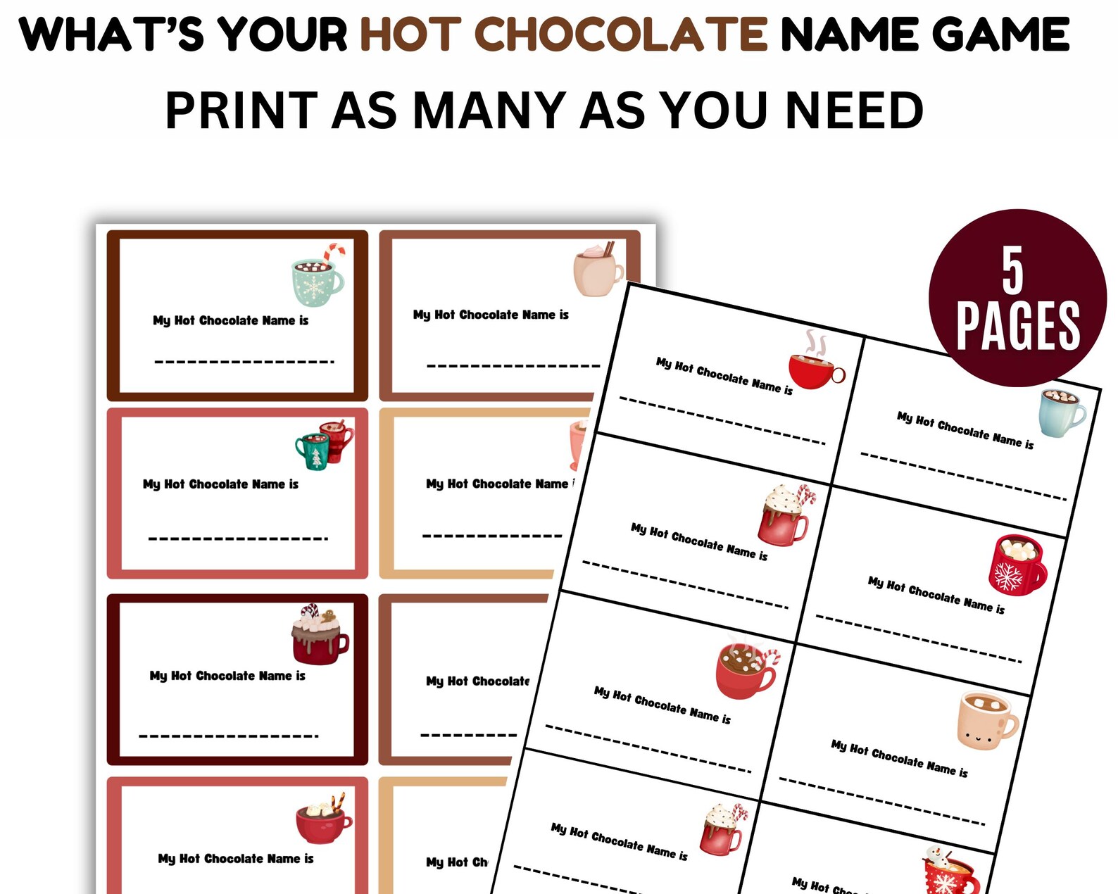 What's Your Hot Chocolate Name Game NAME TAGS + SIGN, Hot Chocolate Bar ...