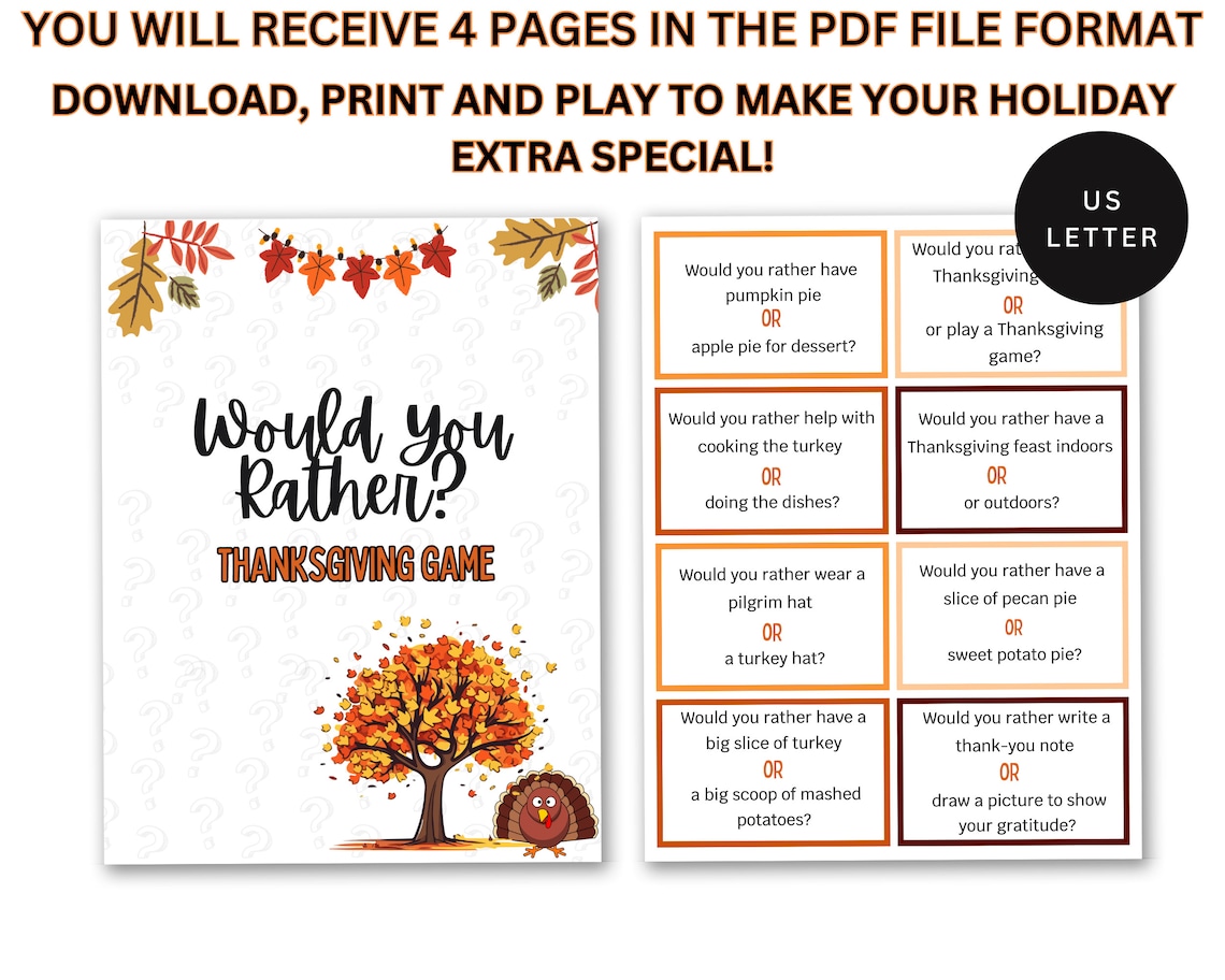 Thanksgiving Would You Rather Game, This or That, Family Games ...