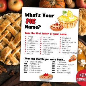 What's Your Pie Name Game, NAME TAGS & SIGN, Pi Day, High Tea, Pie ...