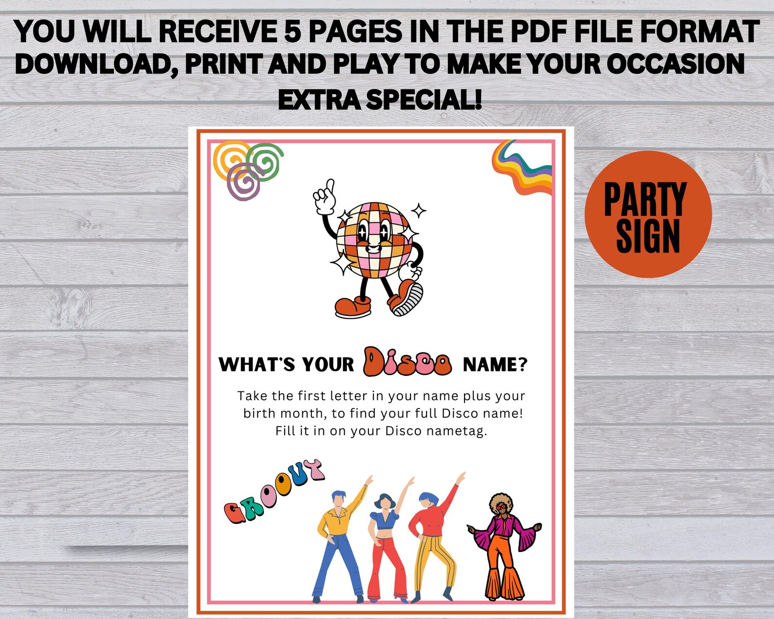 What's Your Disco Name Game, NAME TAGS + SIGN, Birthday Dance Party ...