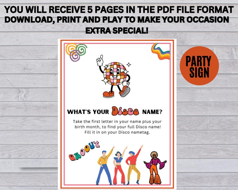 What's Your Disco Name Game, NAME TAGS + SIGN, Birthday Dance Party ...