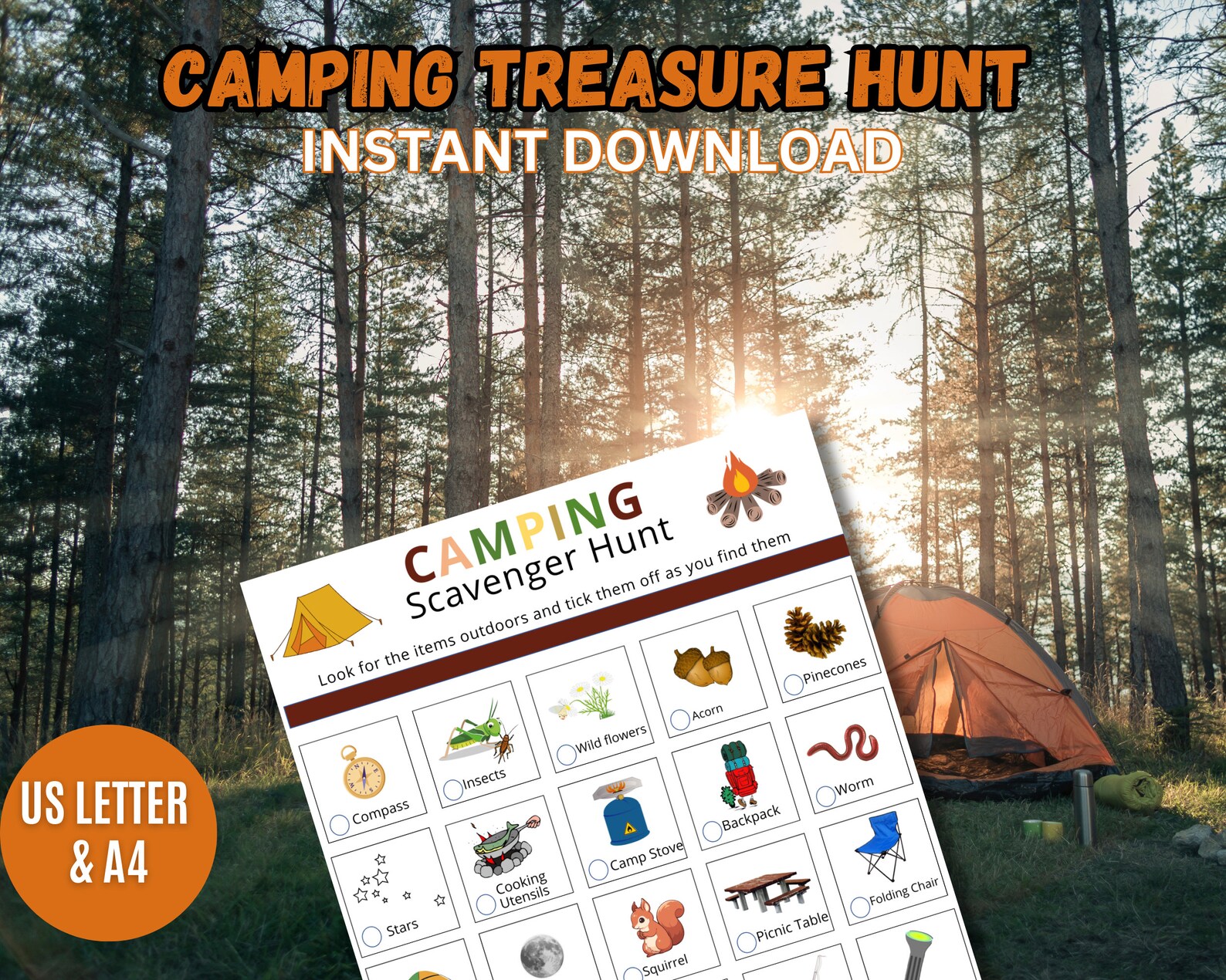 Printable Camping Scavenger Hunt, Outdoor Camp Game Activity for Kids ...