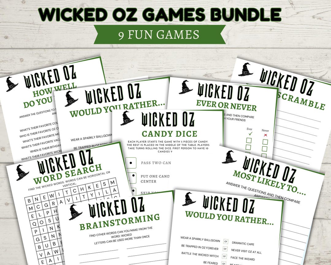 Wicked Oz Themed Games Bundle, Wicked Movie Musical Themed Party ...