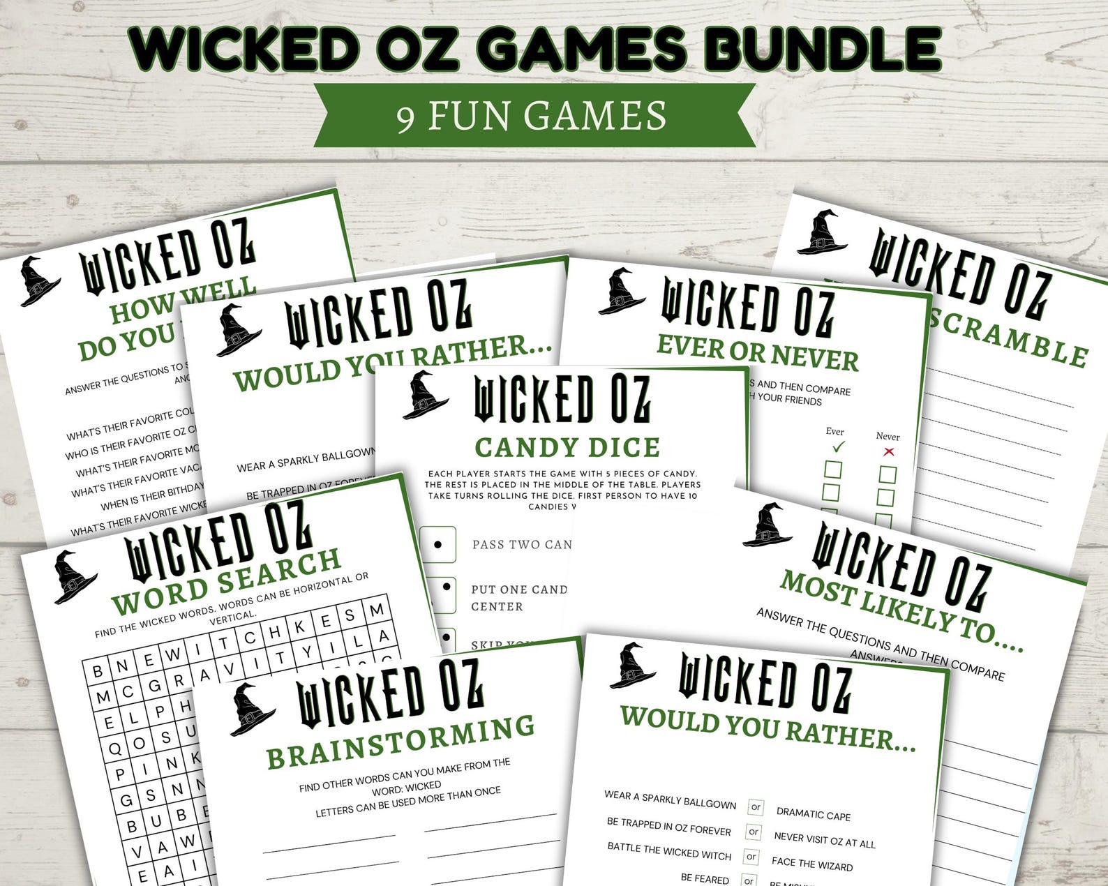 Wicked Oz Themed Games Bundle, Wicked Movie Musical Themed Party ...