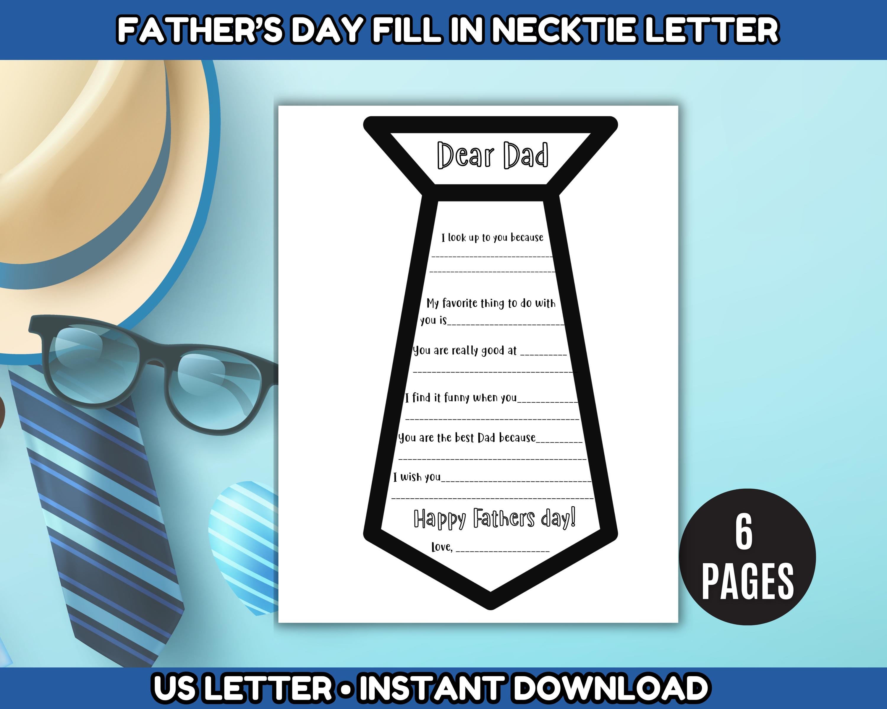 Father’s Day Tie Letter Craft, Printable Letter to My Dad Coloring Fill ...
