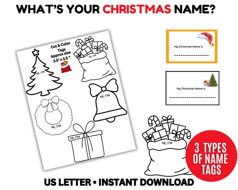 What's Your Christmas Name Game NAME TAGS + SIGN, Fun Christmas Family ...