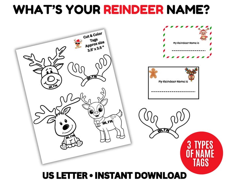 What's Your Reindeer Name Game NAME TAGS + SIGN, Christmas Party ...