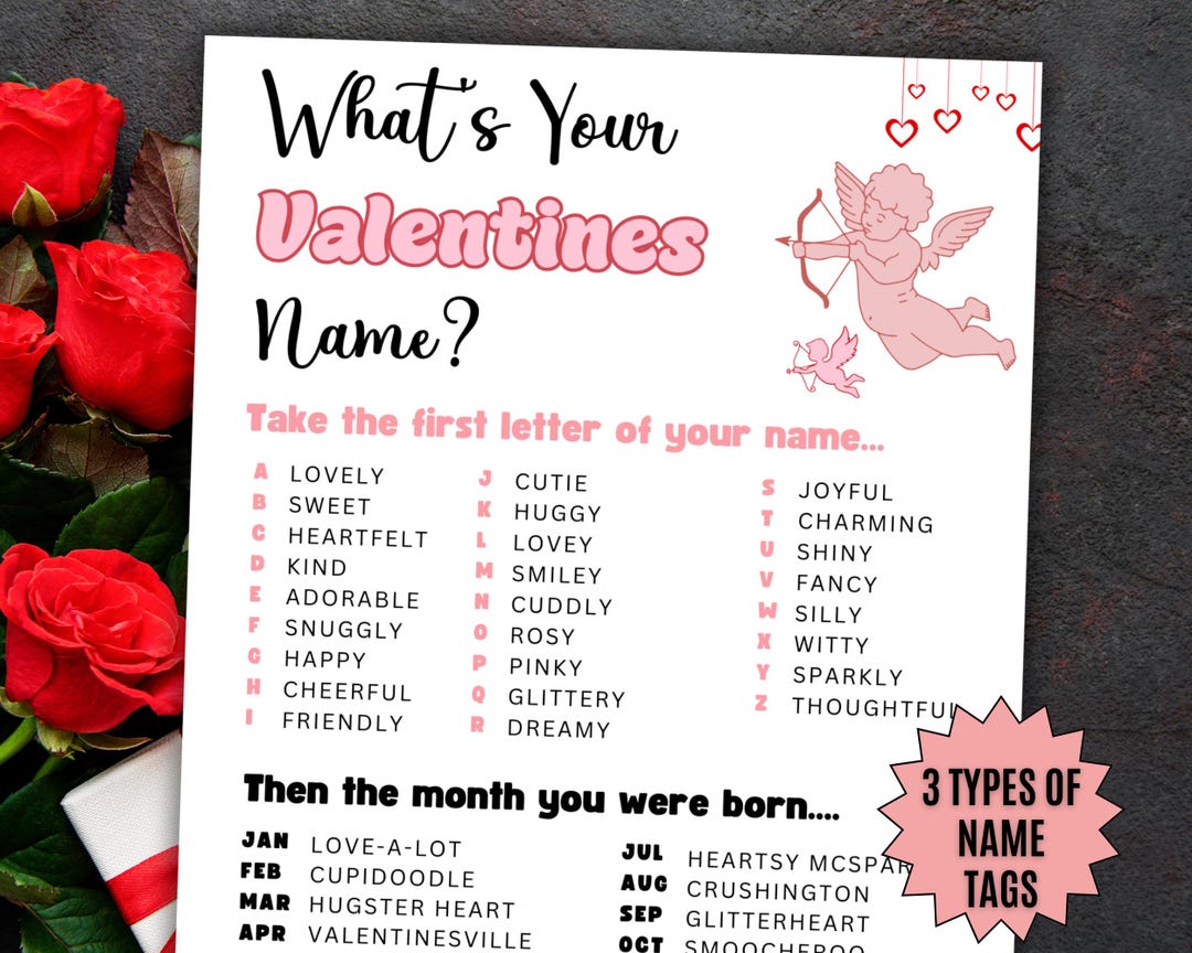 What's Your Valentine Name Game, NAME TAGS + SIGN, Valentine Activity ...