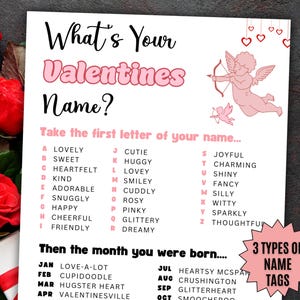 What's Your Valentine Name Game, NAME TAGS + SIGN, Valentine Activity ...
