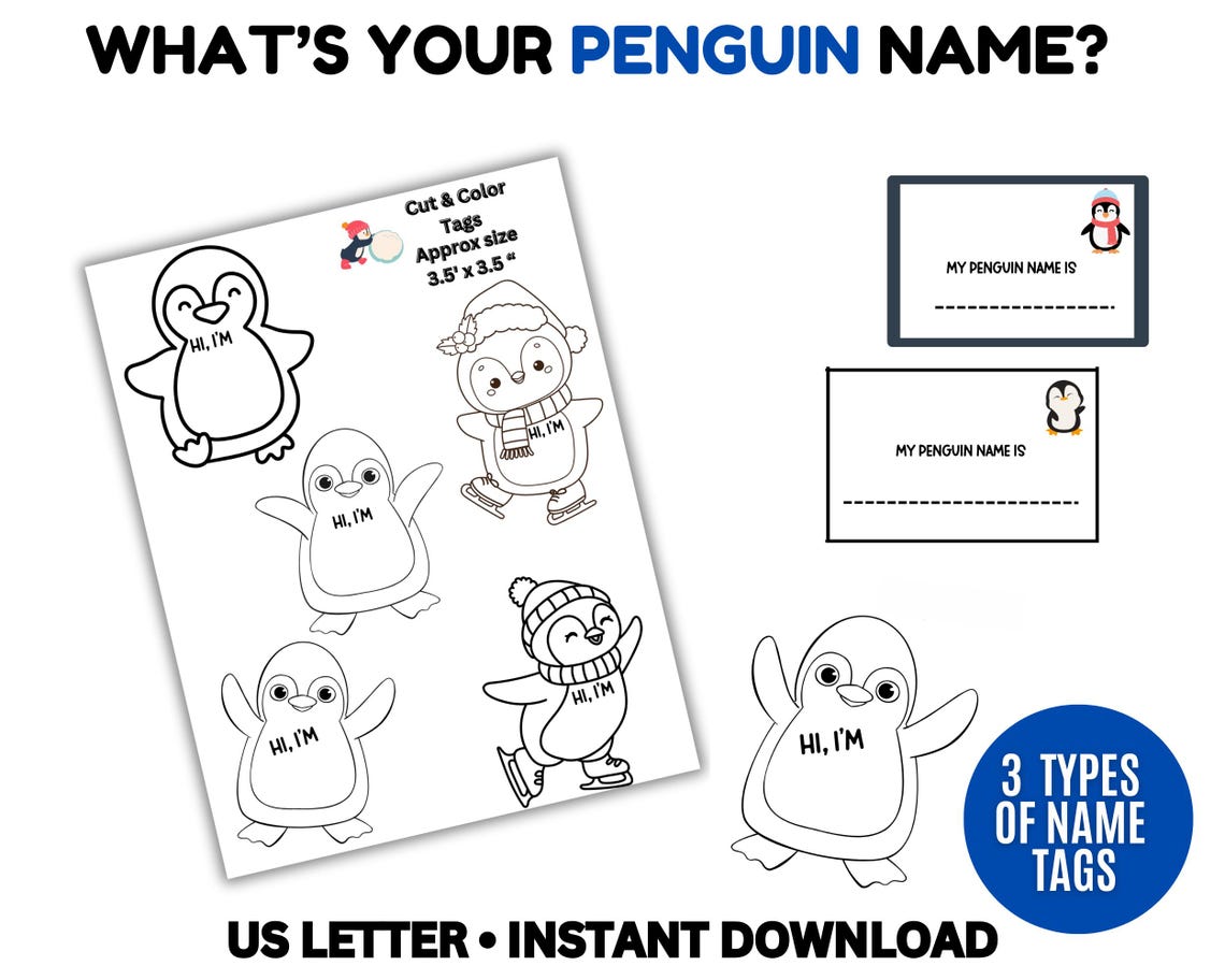 What's Your Penguin Name Game NAME TAGS + SIGN, Penguin Birthday, Baby ...