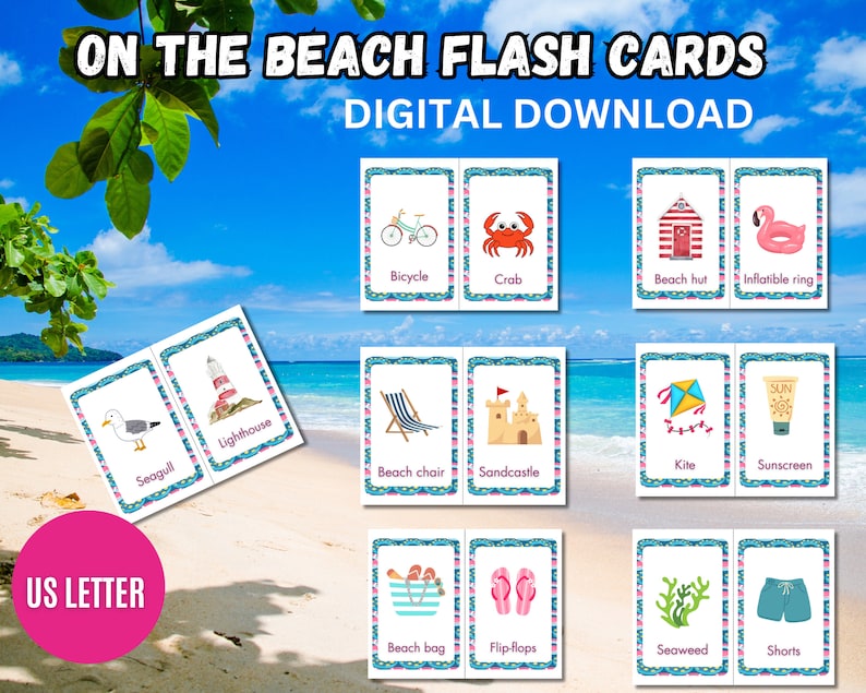 Beach Flashcards, 36 Preschool Printable Educational Ocean Cards ...
