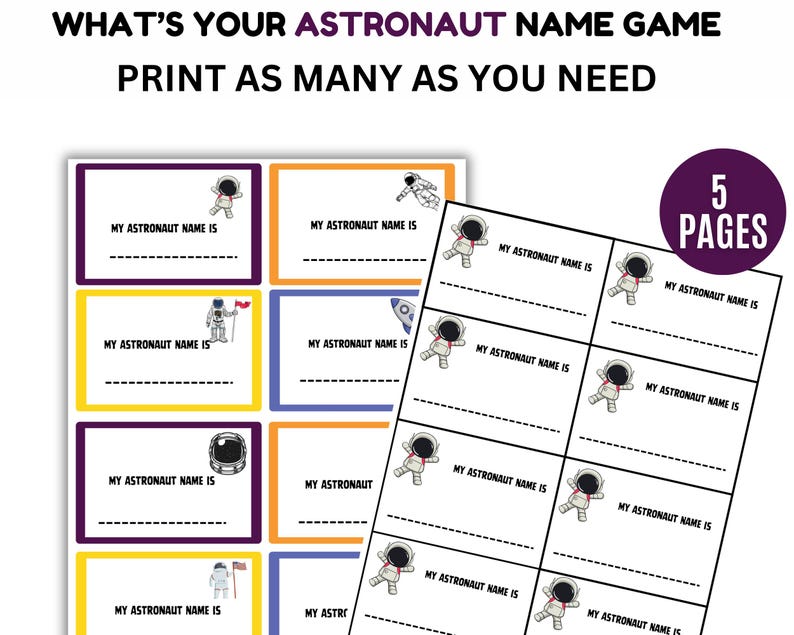 What's Your Astronaut Name Game, NAME Tags + SIGN, Galaxy, Space ...