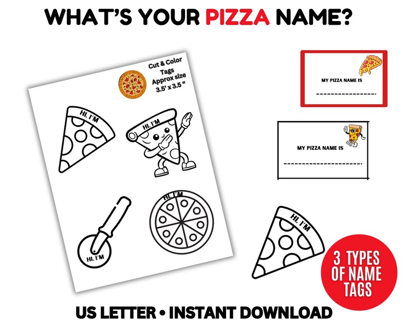 What's Your Pizza Name Game NAME TAGS + SIGN, Pizza Party, Pizza ...