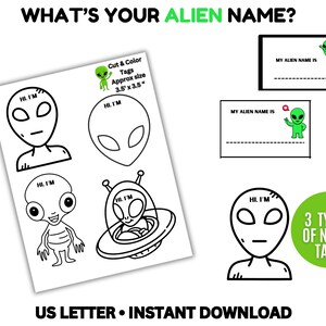 What's Your Alien Name Game NAME Tags + SIGN, Cute Alien Birthday Party ...