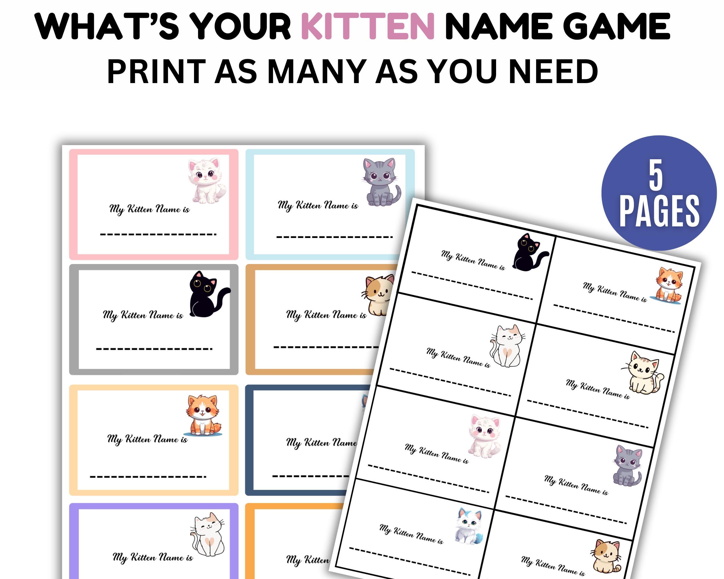 What's Your Kitten Name Game With NAME TAGS + SIGN, Printable Kitten ...