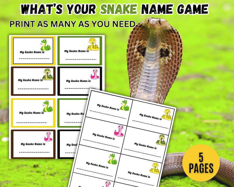 What's Your Snake Name Game With Party SIGN & NAME Tags, Name Generator ...