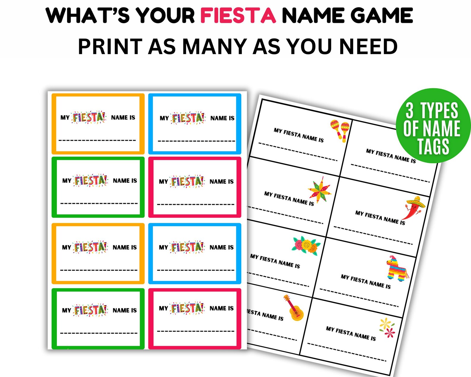 What's Your Fiesta Name Game NAME TAGS + SIGN, Cinco De Mayo Party Game ...