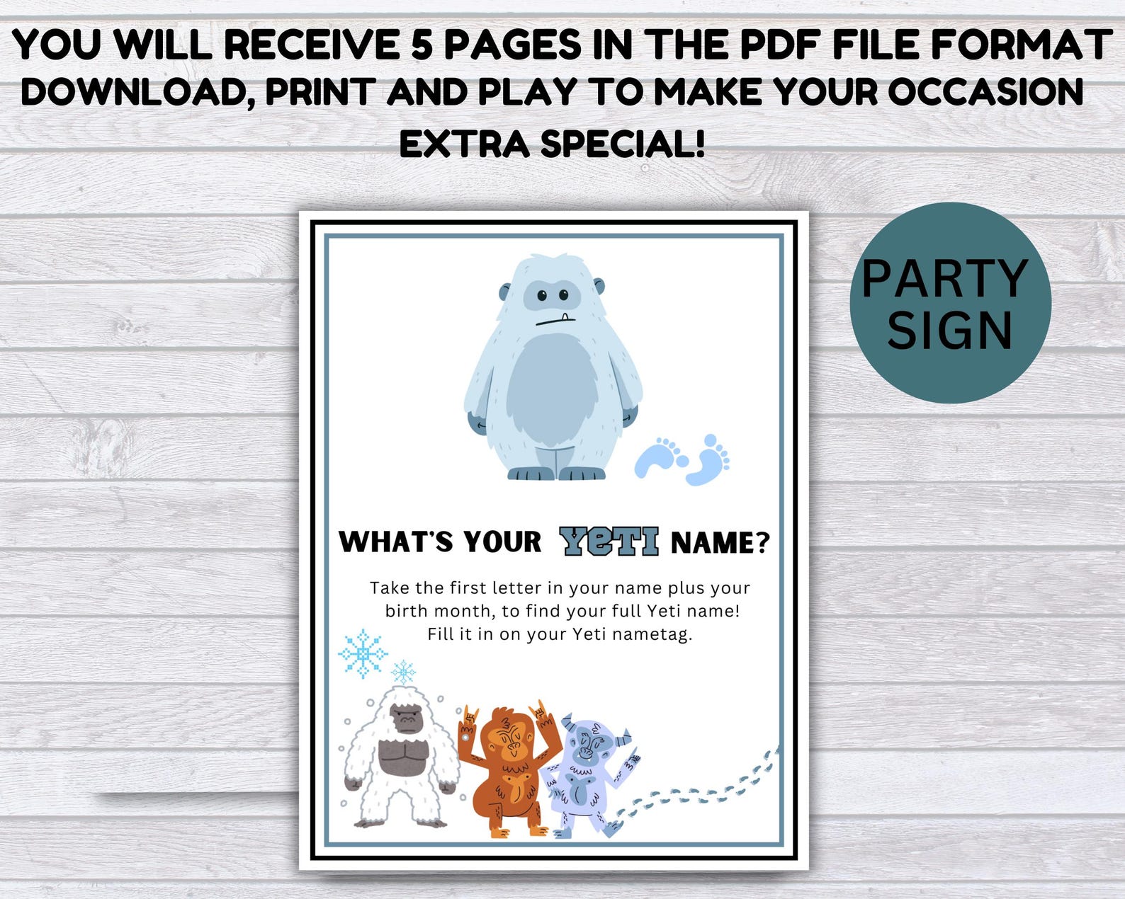 What's Your Yeti Name Game NAME TAGS & SIGN, Yeti Birthday Party ...