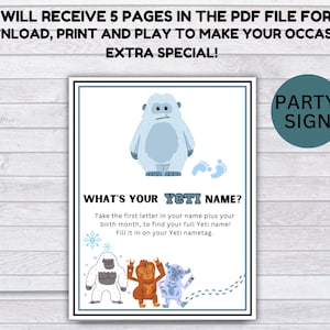 What's Your Yeti Name Game NAME TAGS & SIGN, Yeti Birthday Party ...