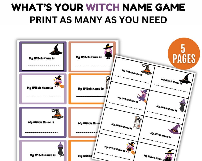 What's Your Witch Name Game, NAME TAGS+ SIGN, Witchy Birthday Printable ...