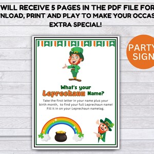What's Your Leprechaun Name Game NAME TAGS + SIGN, Irish Trivia Party ...