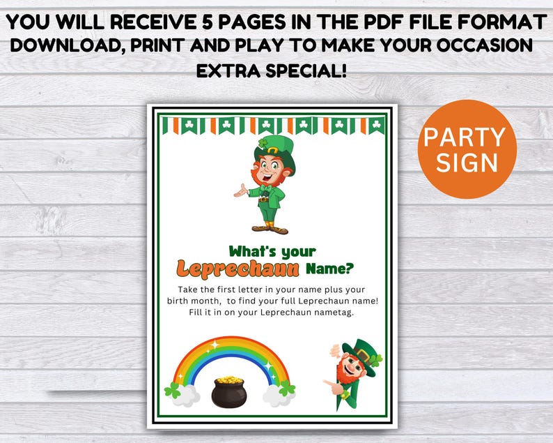 What's Your Leprechaun Name Game NAME TAGS + SIGN, Irish Trivia Party ...