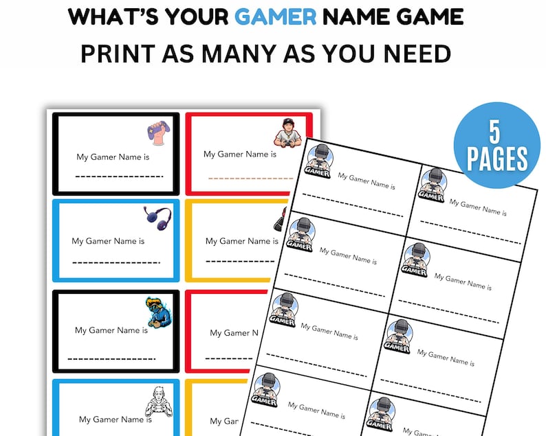 What's Your Gamer Name Game, NAME TAGS + SIGN, Kids Gaming Birthday ...