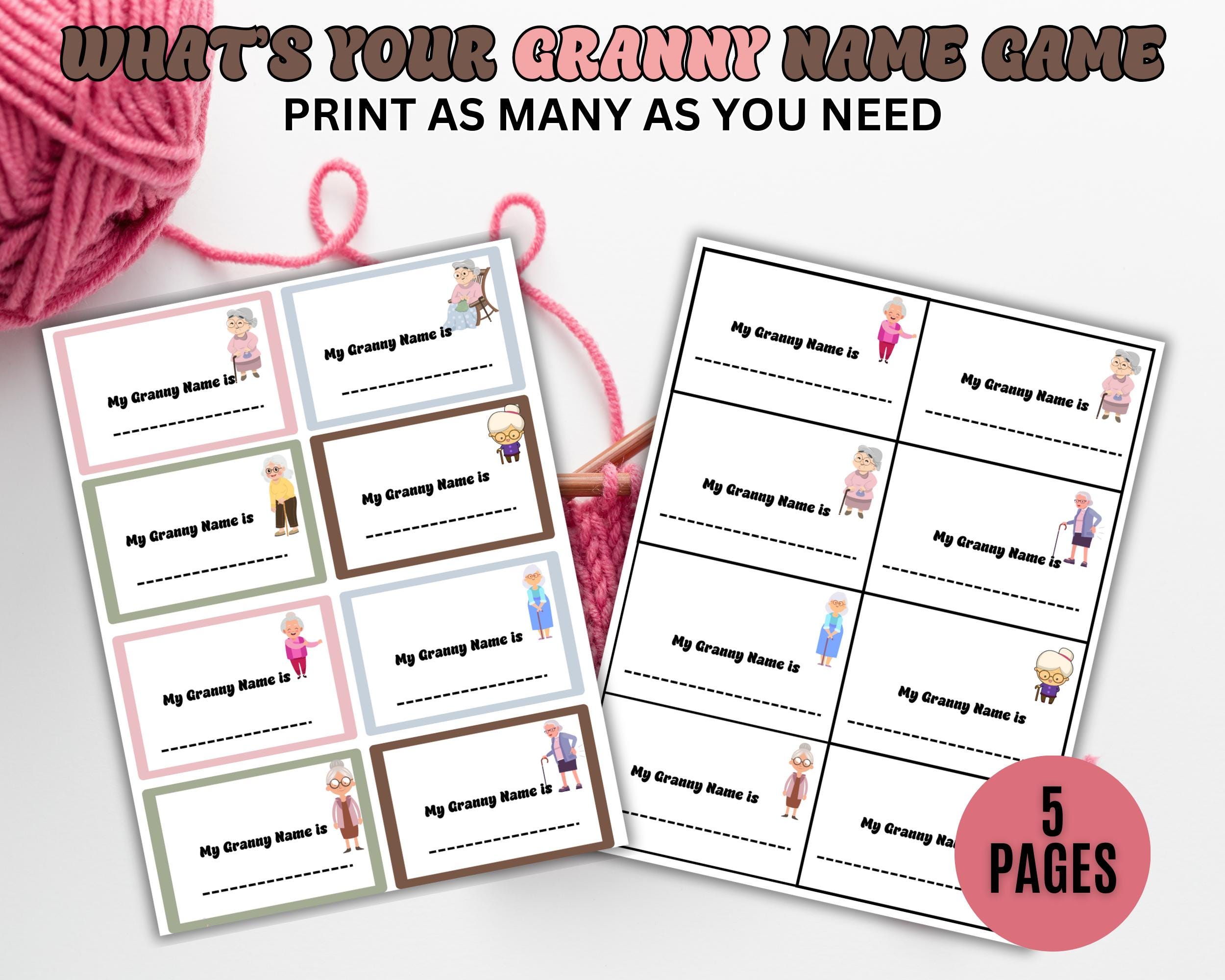 What's Your Granny Name Game With NAME TAGS + SIGN, Sleepover Slumber ...