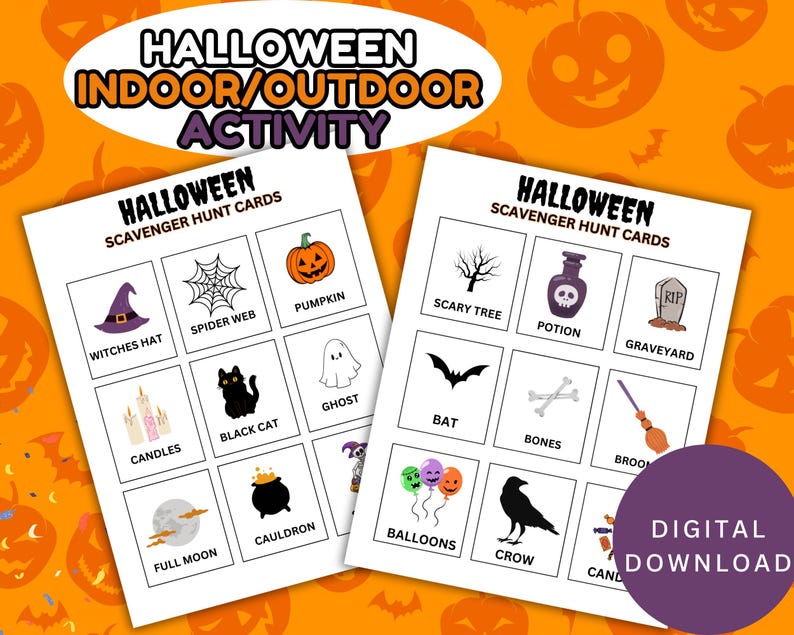 Halloween Scavenger Hunt, Indoor Outdoor Party Games, Printable ...