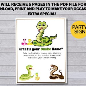 What's Your Snake Name Game With Party SIGN & NAME Tags, Name Generator ...