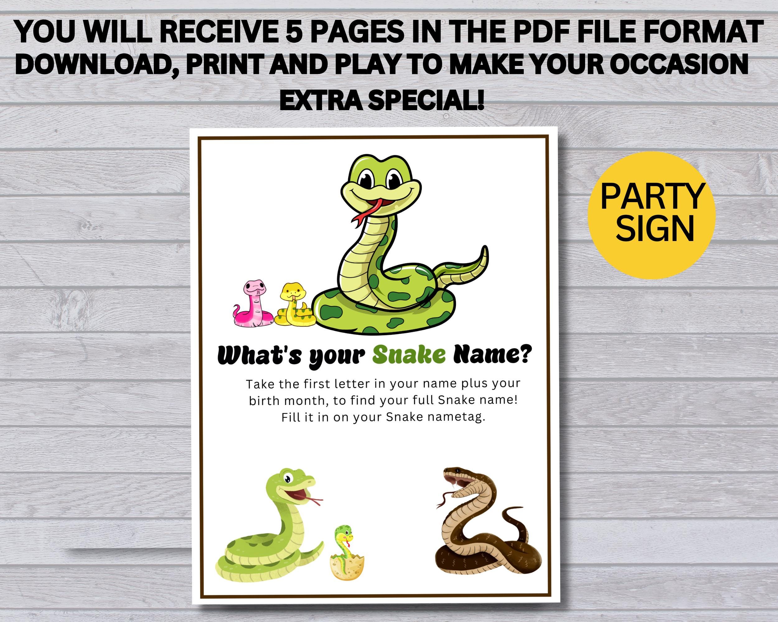 What's Your Snake Name Game With Party SIGN & NAME Tags, Name Generator ...