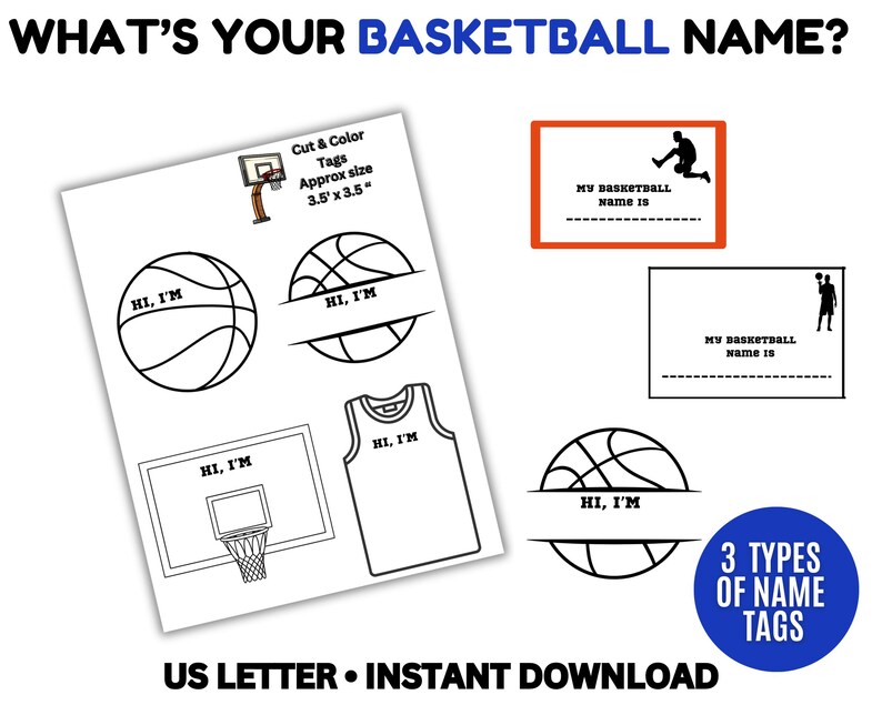 What's Your Basketball Name Game NAME TAGS + Sign, Basketball Birthday ...