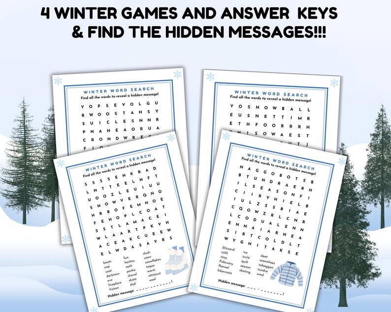 Winter Word Search Puzzle Games, Themed Wordsearch Activity Printable ...