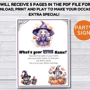 What's Your Witch Name Game, NAME TAGS+ SIGN, Witch Birthday Printable ...
