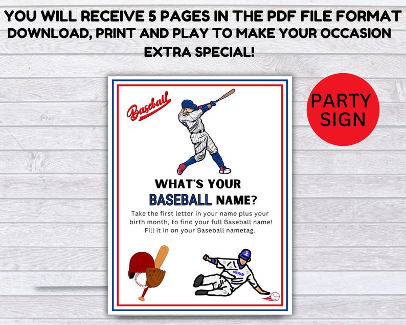What's Your Baseball Name Game, NAME TAGS + Sign, Baseball-themed Game ...