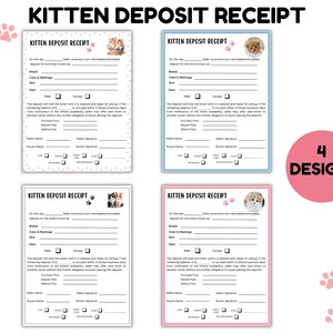 Editable Kitten Deposit Receipt, New Kitten Bill of Sale, Breeder ...